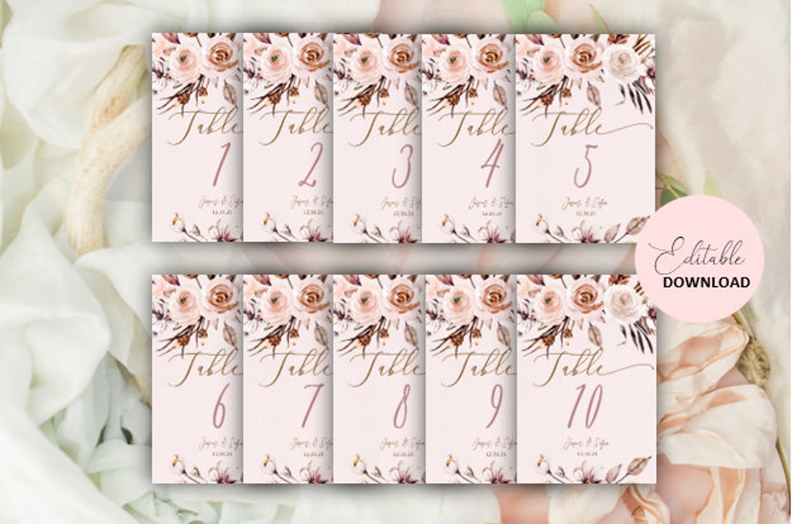 Wedding Table Numbers Printable Editable Wedding Table - Etsy