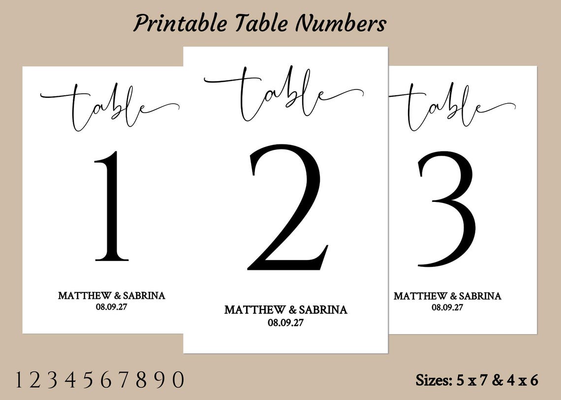EDITABLE DOWNLOAD Wedding Table Numbers 4x6 & 5x7, Printable Wedding ...