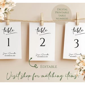 EDITABLE DOWNLOAD Wedding Table Numbers 5x7, Printable Wedding Table ...