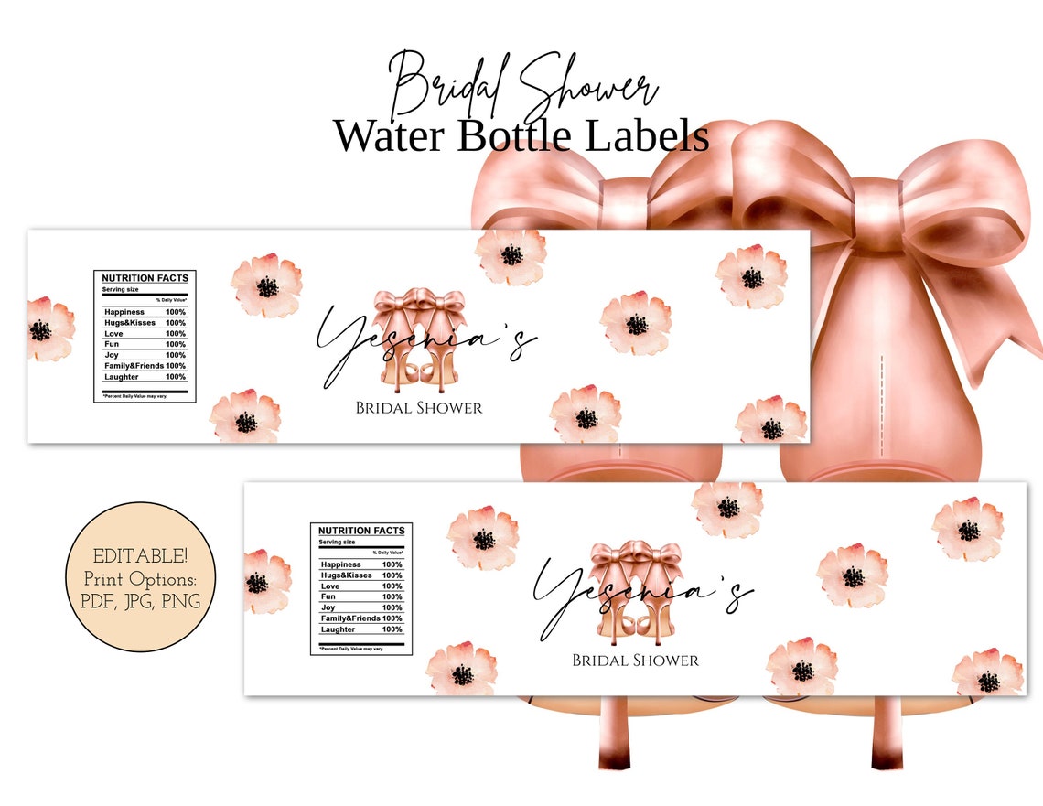 Bridal Shower Water Bottle Label Printable Water Bottle - Etsy