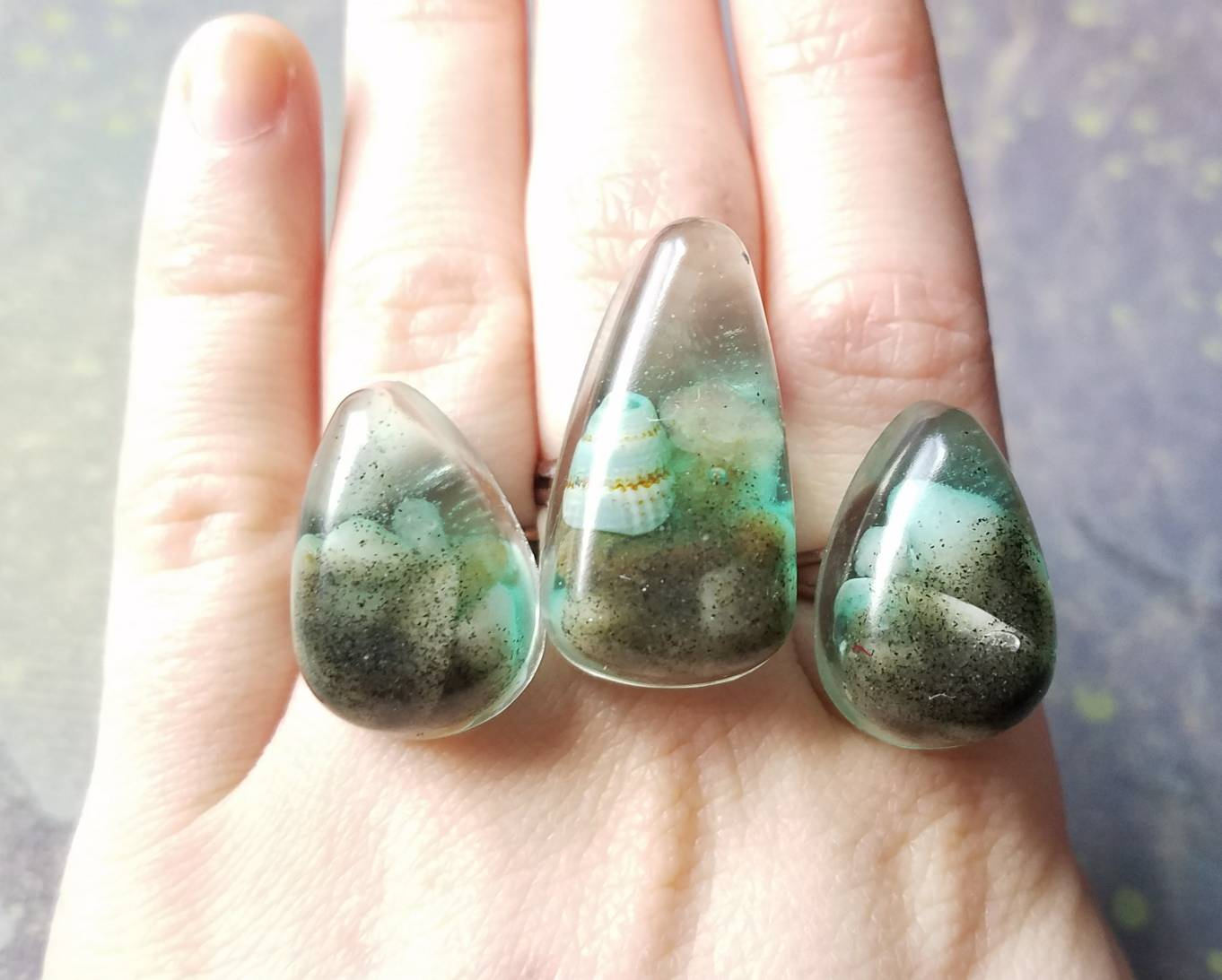 Ocean Inspired Resin Adjustable Rings Real Sand Real Seashells - Etsy