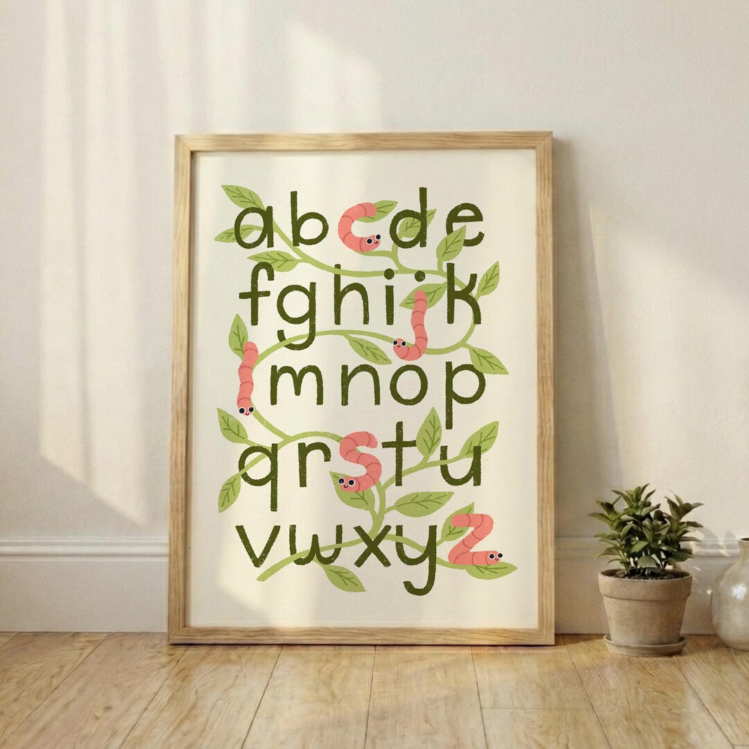 Alphabet Worm Garden Original Printable Wall Art, Colorful Nursery ...