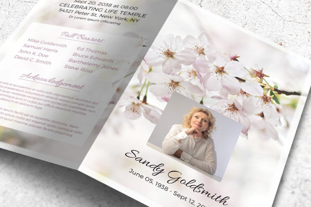Funeral Program Design, Printable Memorial Template, Editable With MS ...