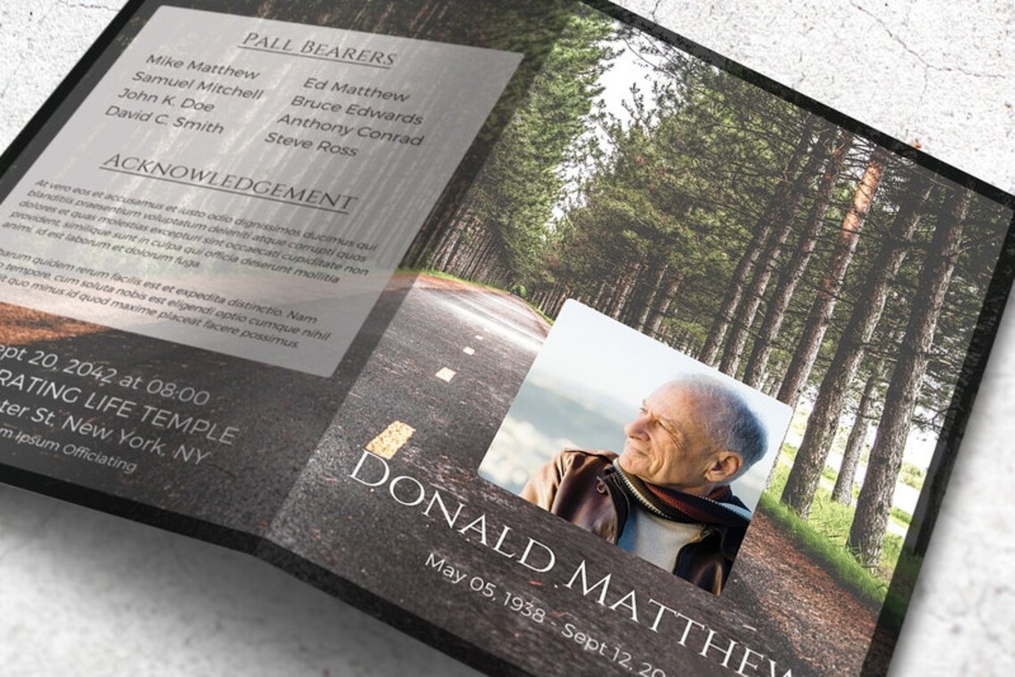 The Open Road Funeral Program, Memorial Program Template Editable With ...