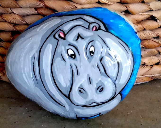 Hippopotamus Art Pet Rock, Hippo Painting Animal Print Decor, Safari ...