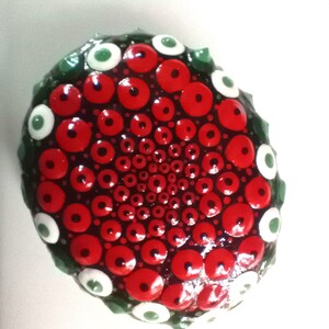 Watermelon Fruit Pattern Hand Painted Rock, Red Green Dot Art Stone ...