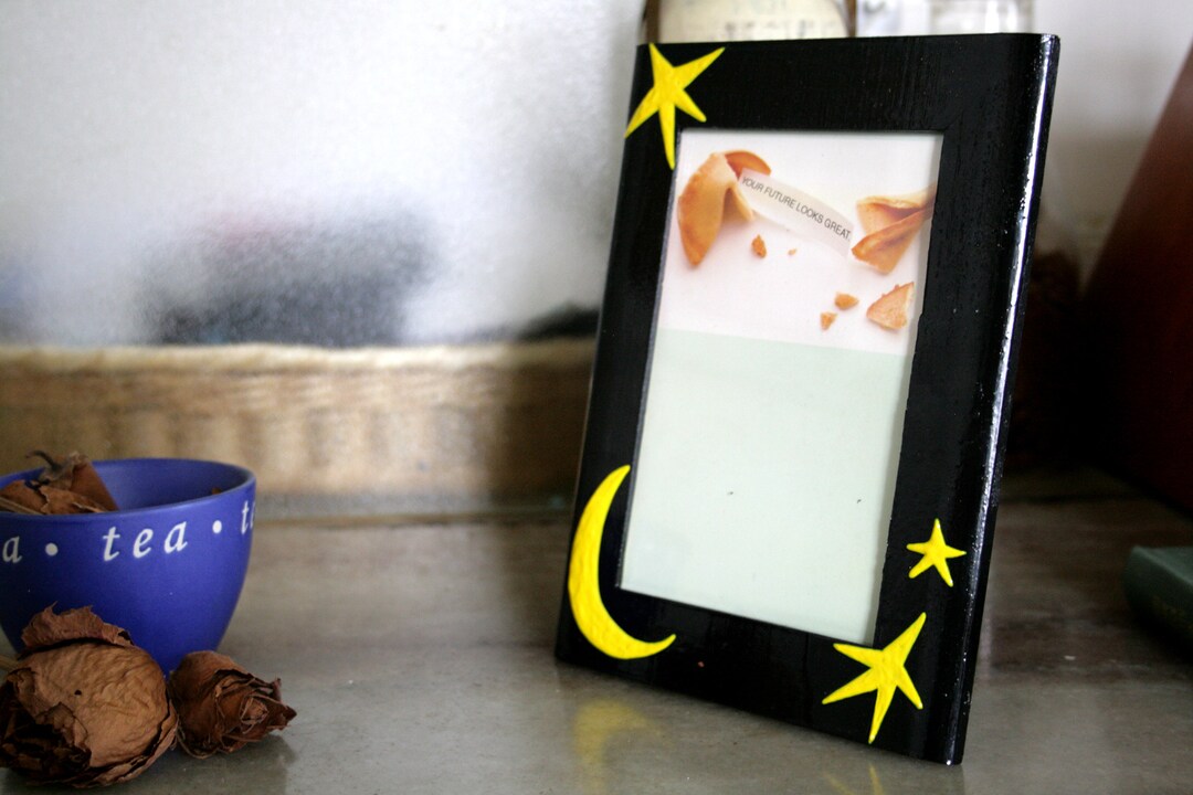 Moon and Stars Painted Picture Frame, Black Photo Frame Love You to the ...