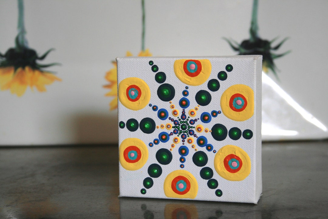 White Orange Blue Mandala Decor, Canvas Wall Art 4 X 4, Dorm Room Gifts ...