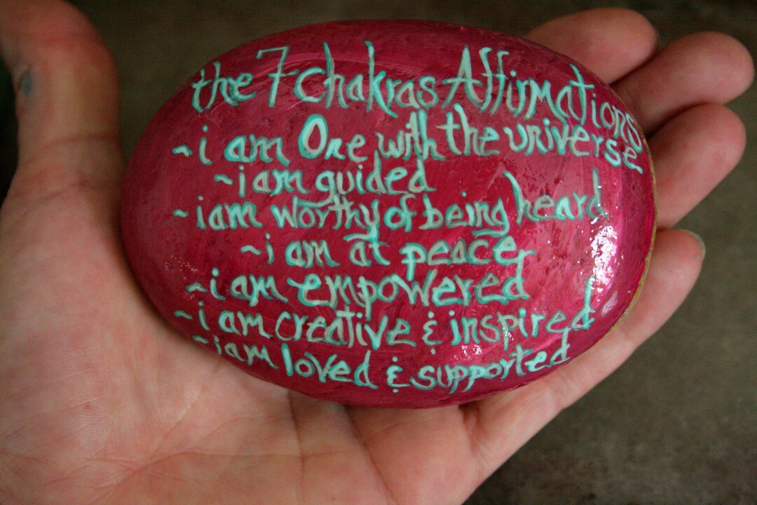 Seven Chakras Affirmations, Hand Painted Spiritual Gifts, Beach Rock ...