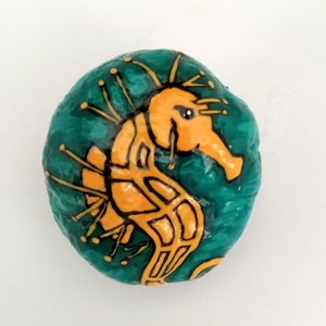 Seahorse Artwork Painted Rock, Beach House Home Accent, Aquarium Marine ...
