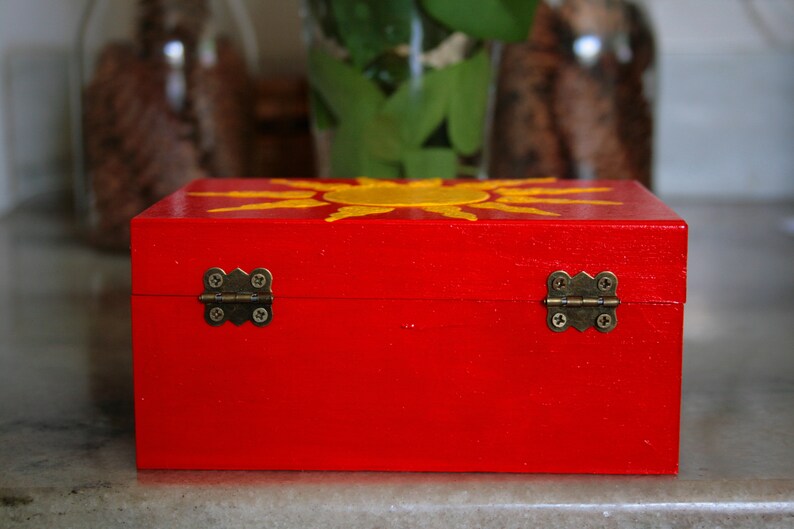 Small Red Wood Box 6 X 2.7 X 4, Cosmic Sun Boho Hippie Storage Box ...