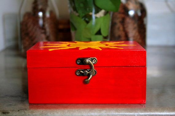Small Red Wood Box 6 X 2.7 X 4 Cosmic Sun - Etsy