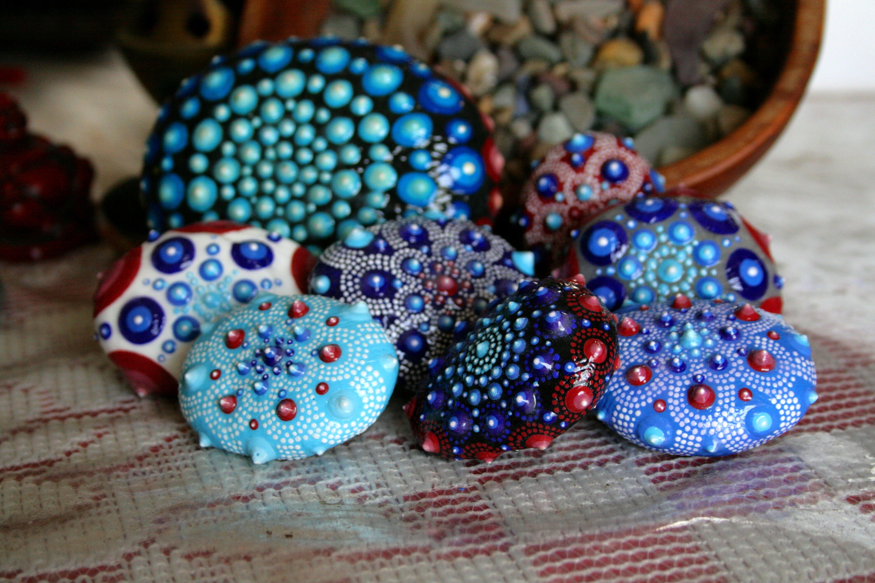 Mandala Rocks Set of Eight, Blue and Fuchsia Mandala Dot Art Yoga Gift ...