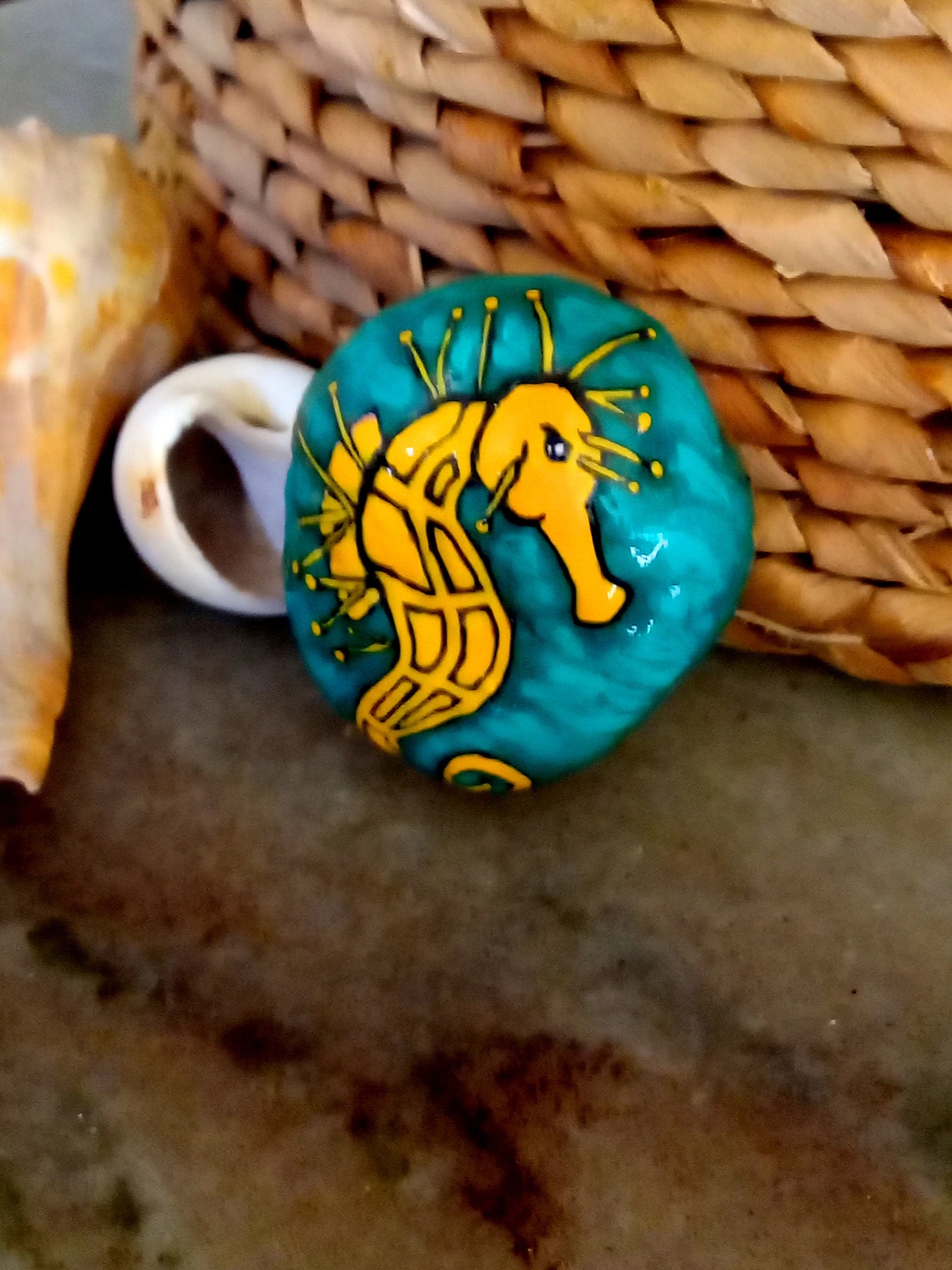 Seahorse Artwork Painted Rock Beach House Home Accent - Etsy