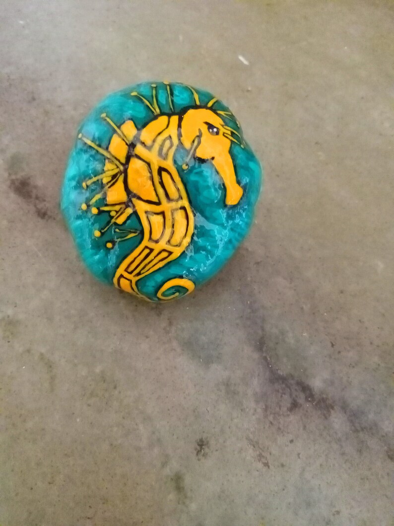 Seahorse Artwork Painted Rock Beach House Home Accent - Etsy