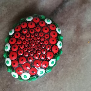 Watermelon Fruit Pattern Hand Painted Rock, Red Green Dot Art Stone ...
