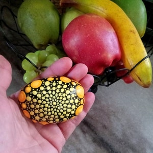Lemon Fruit Pattern Painted Rock Paperweight, Yellow and Black Home ...