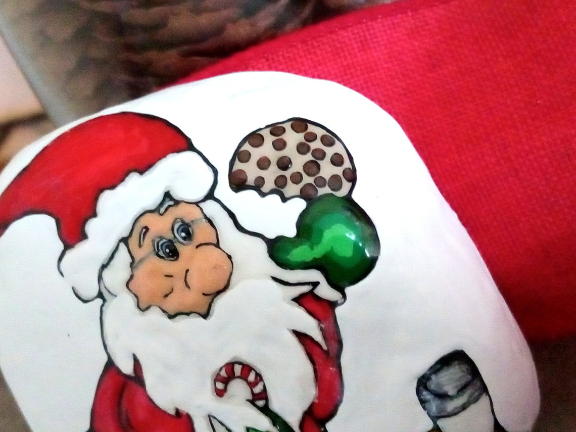 Santa Clause Painted Beach Rock Holiday Decor, Santa Clauses' Cookies ...