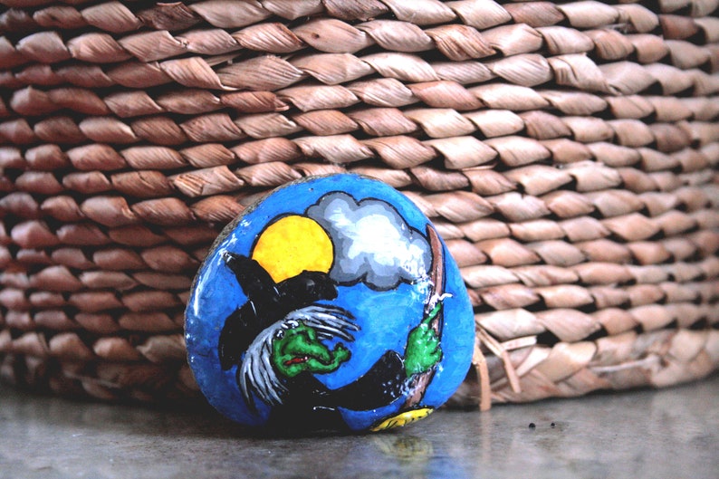 Wicked Witch Halloween Decor, Hand Painted Rock, Witch and Broom Design ...