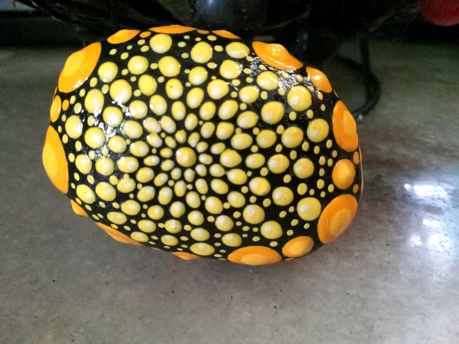 Lemon Fruit Pattern Painted Rock Paperweight, Yellow and Black Home ...