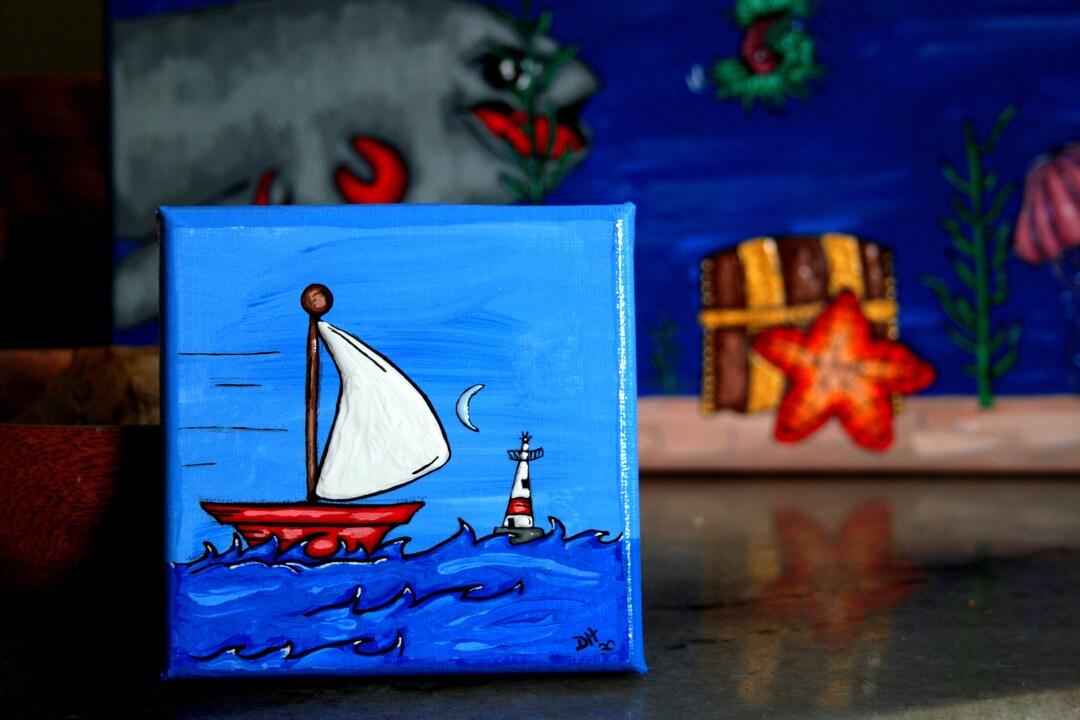 Rotes Segelboot-weiße Segel-Wanddekor-Acrylmalerei, Maritimes Dekor ...