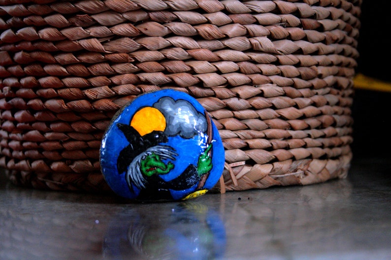 Wicked Witch Halloween Decor, Hand Painted Rock, Witch and Broom Design ...