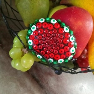 Watermelon Fruit Pattern Hand Painted Rock, Red Green Dot Art Stone ...