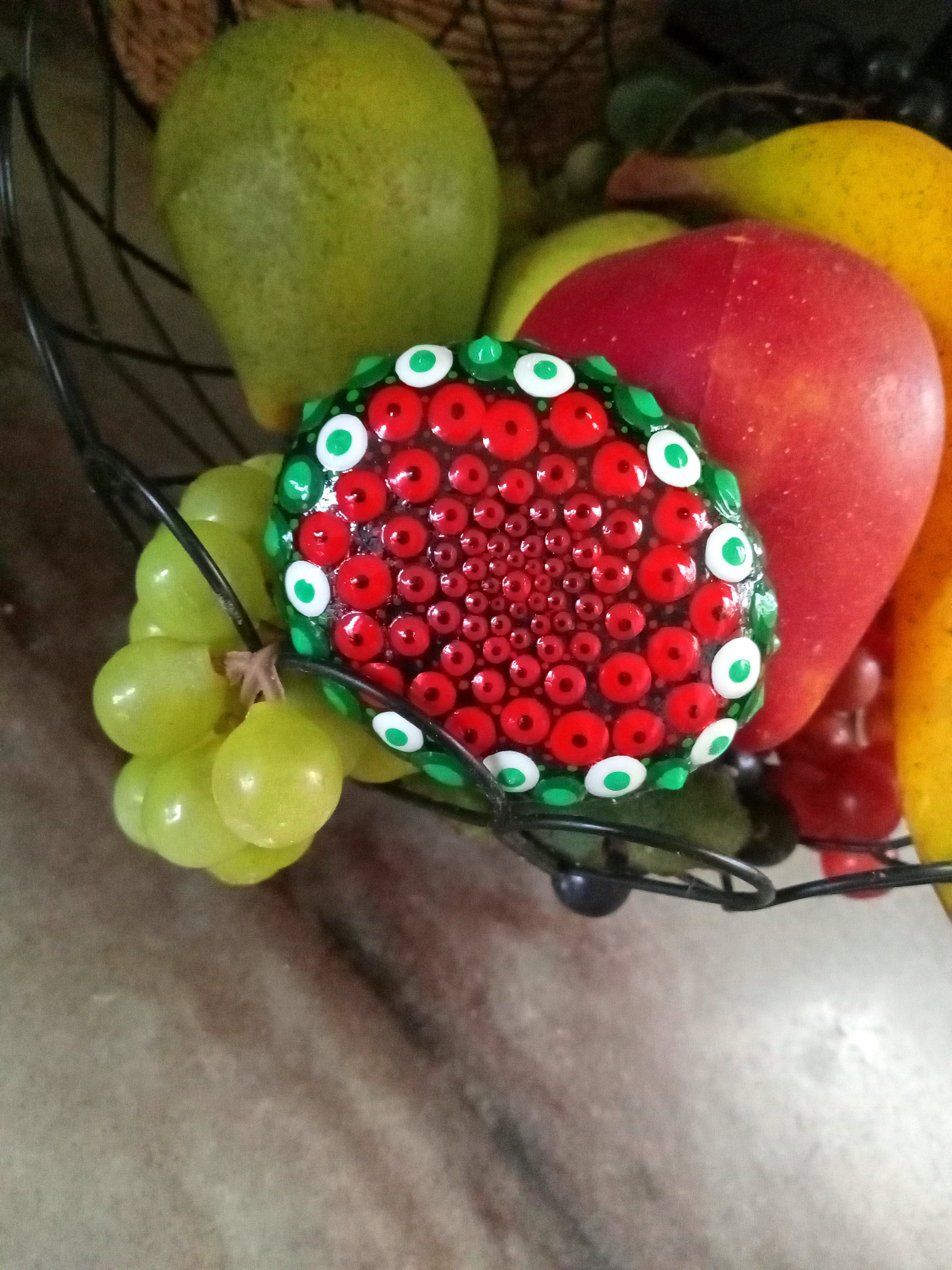 Watermelon Fruit Pattern Hand Painted Rock, Red Green Dot Art Stone ...