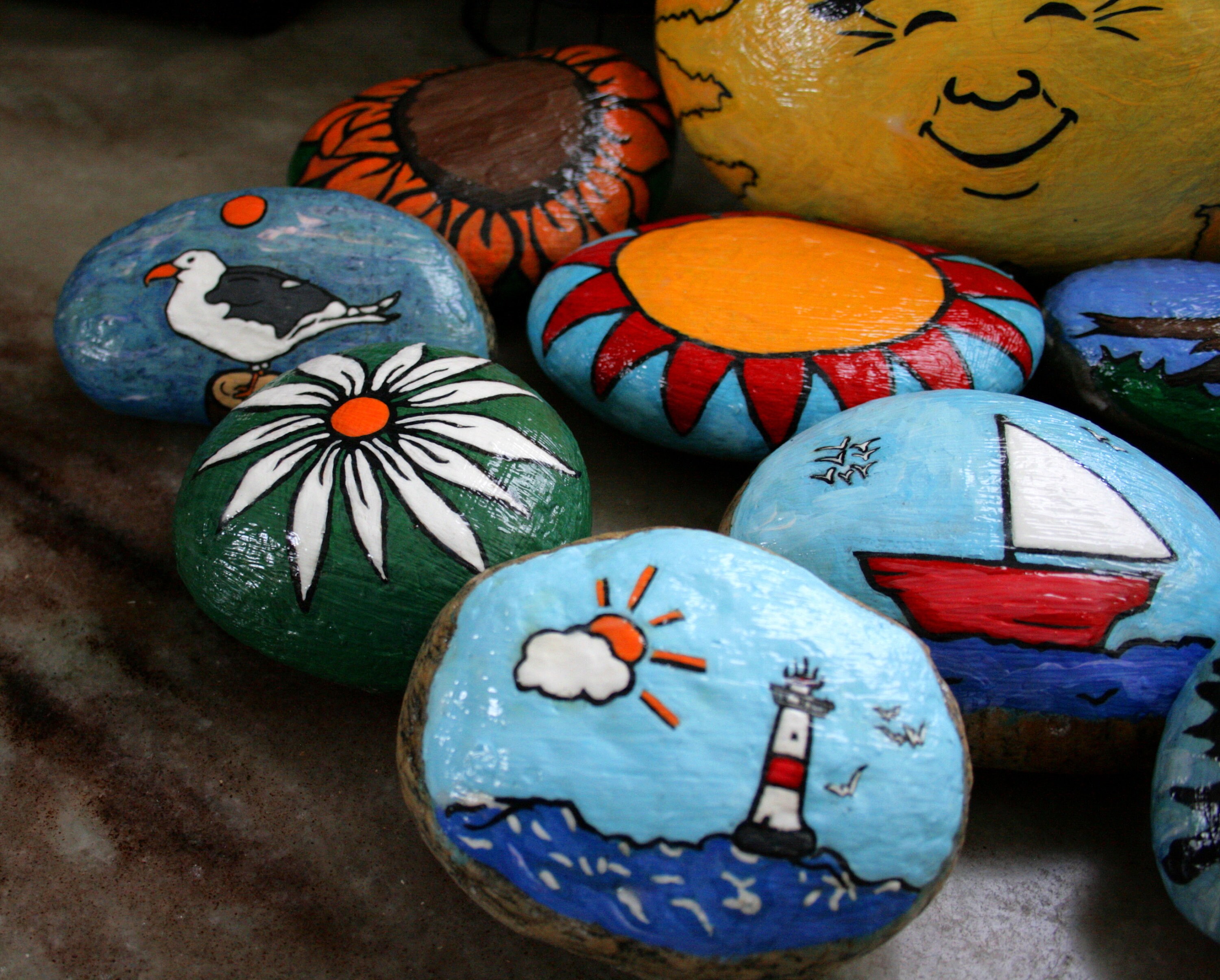 Large Painted Beach Rock, Pick ONE Hand Painted Yard Art, Door Stopper ...