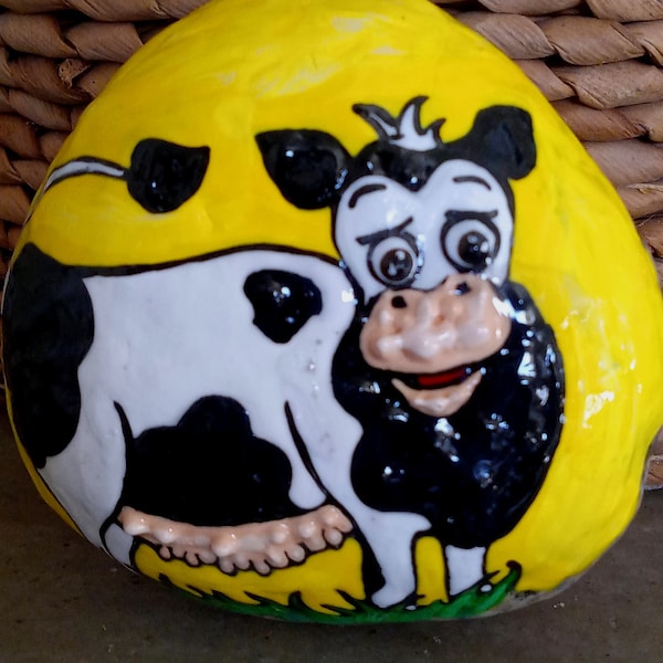 Painted Cow on Rock - Etsy