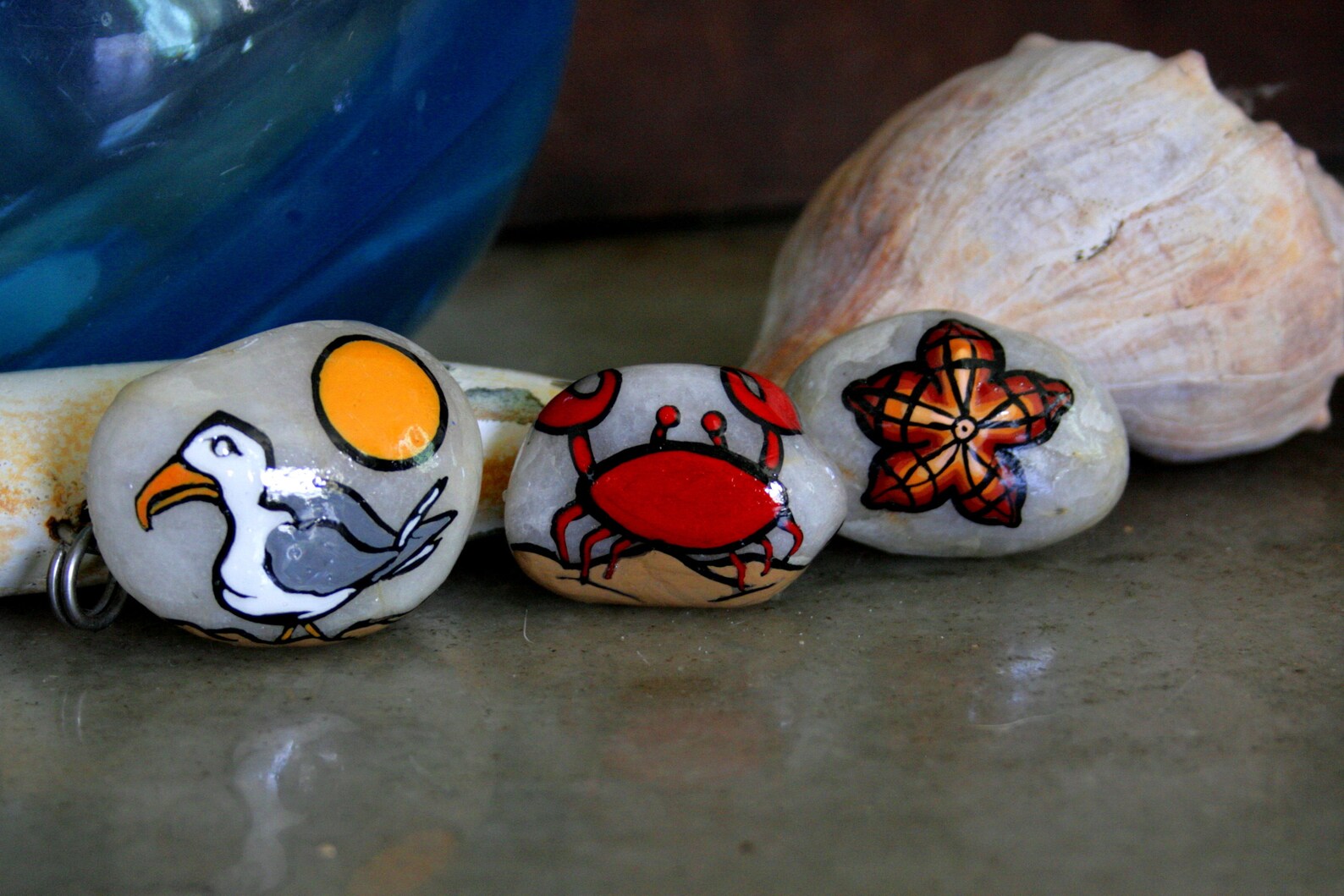 Hand Painted Beach Stones Nautical Theme Beach Comber Pocket - Etsy