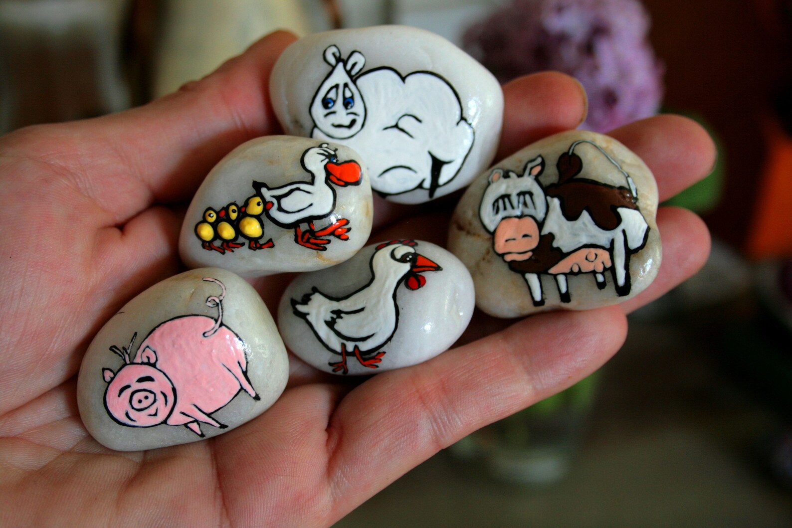 Farm Animals Painting Beach Rocks Home and Garden Ornaments | Etsy