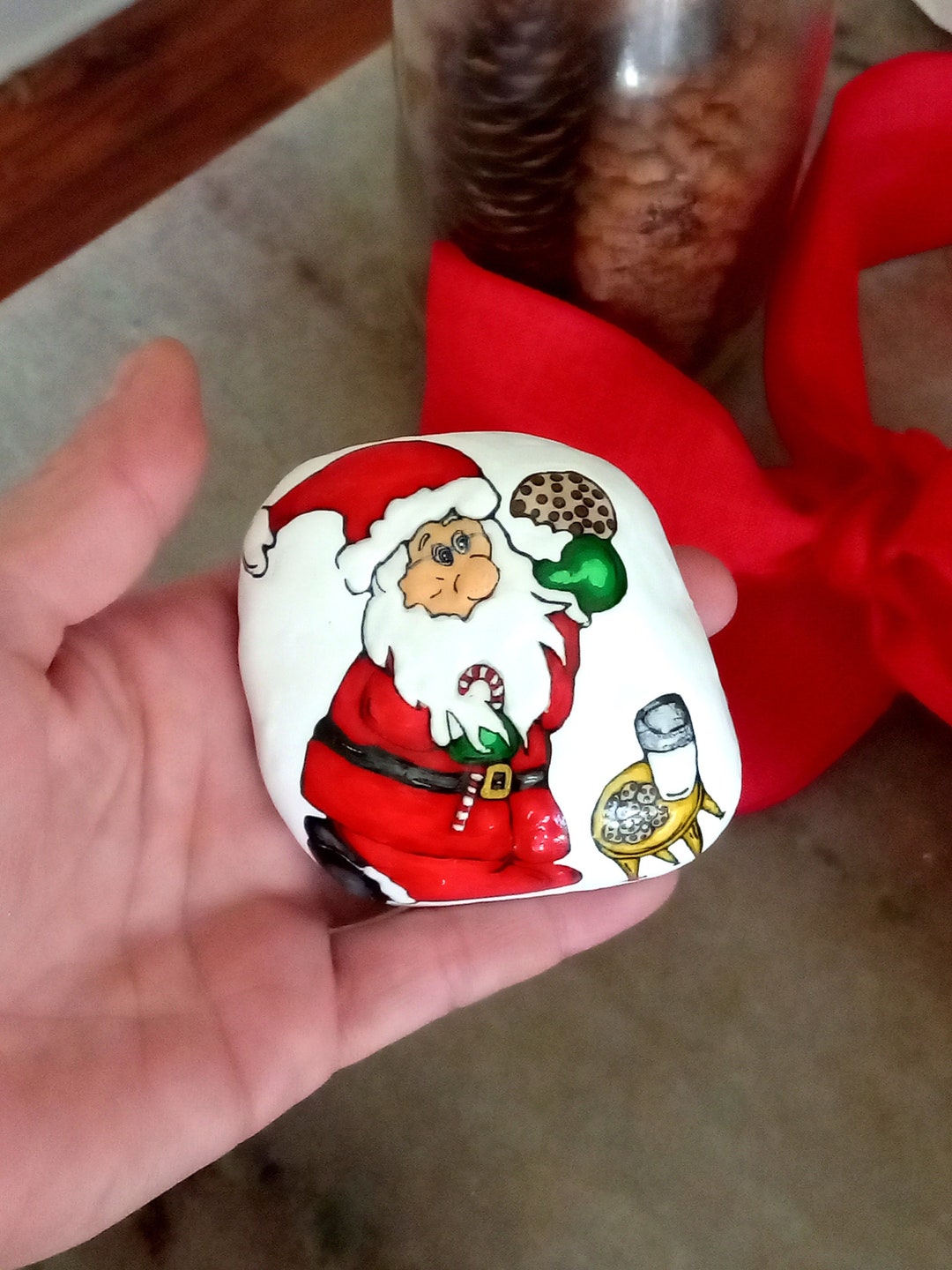 Santa Clause Painted Beach Rock Holiday Decor, Santa Clauses' Cookies ...