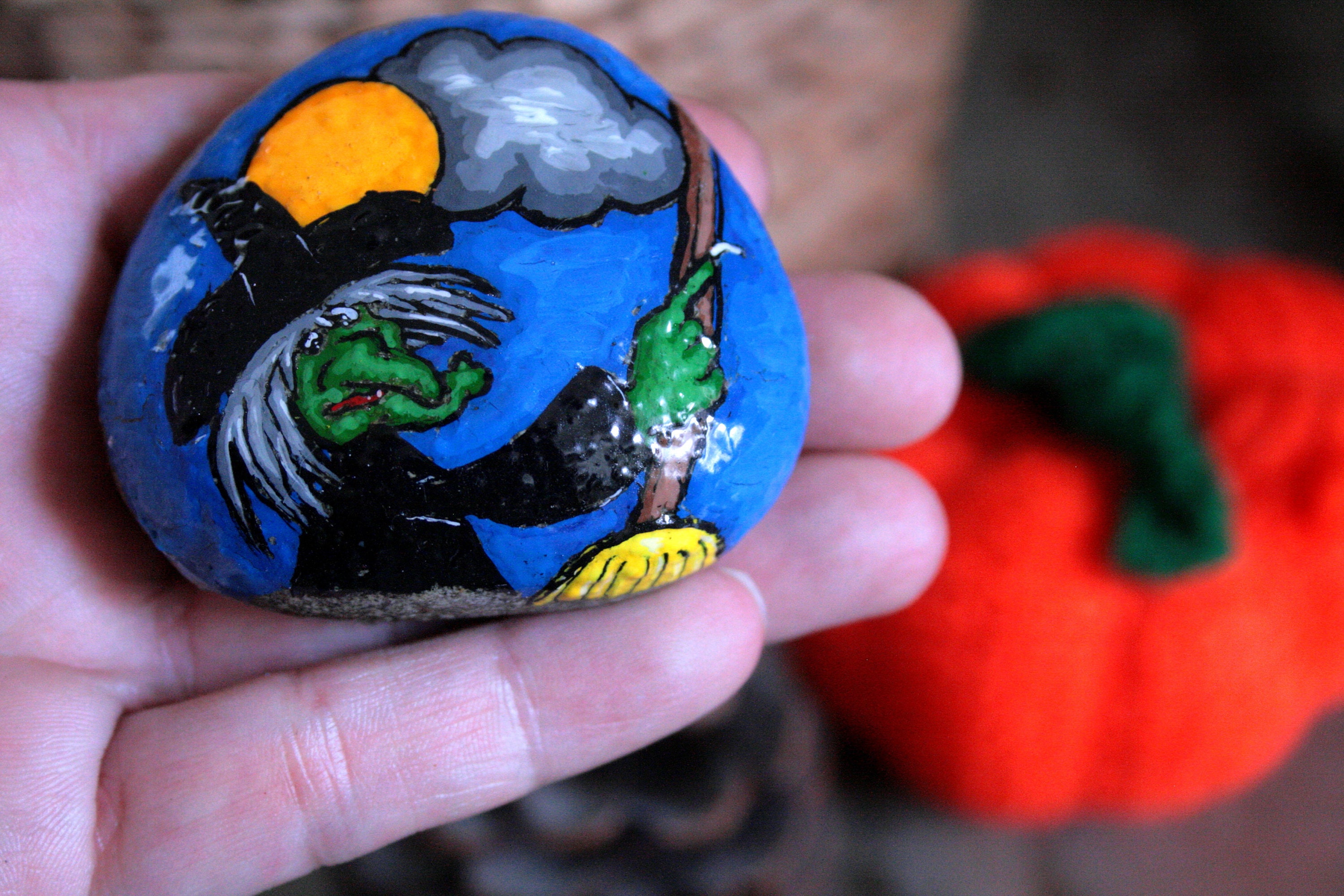 Wicked Witch Halloween Decor, Hand Painted Rock, Witch and Broom Design ...