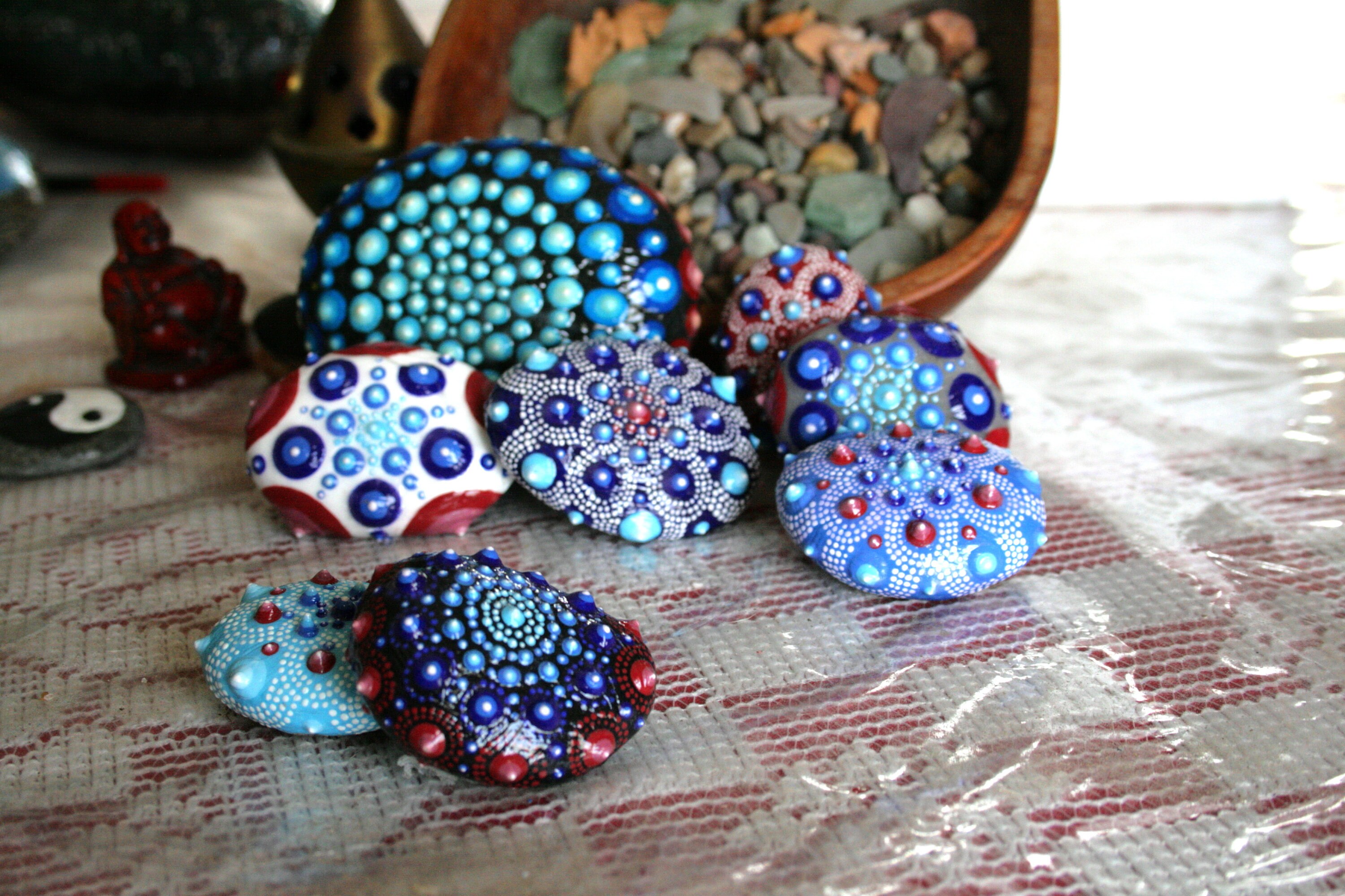 Mandala Rocks Set of Eight, Blue and Fuchsia Mandala Dot Art Yoga Gift ...