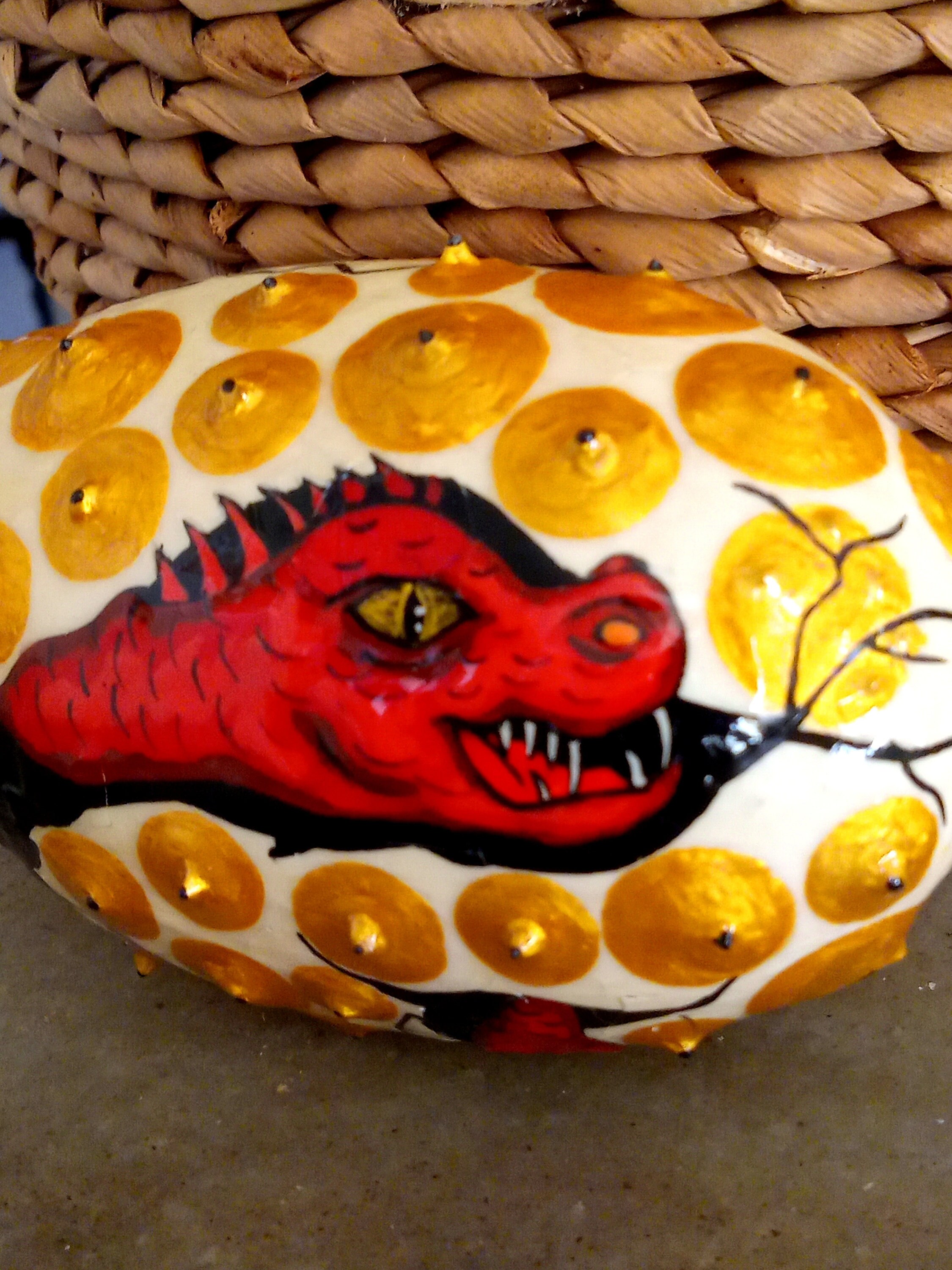 Red Dragon Art Decor Large White Painted Stone, Dragon Egg and Gold ...