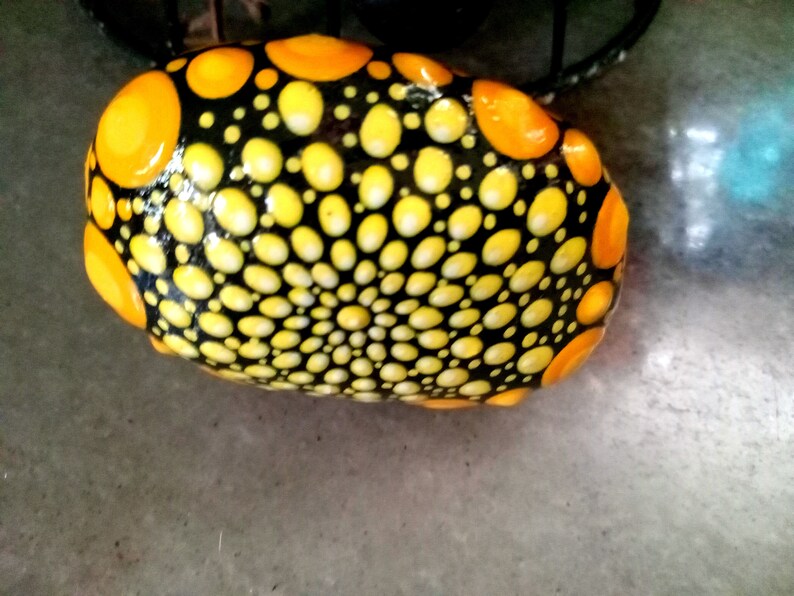 Lemon Fruit Pattern Painted Rock Paperweight, Yellow and Black Home ...