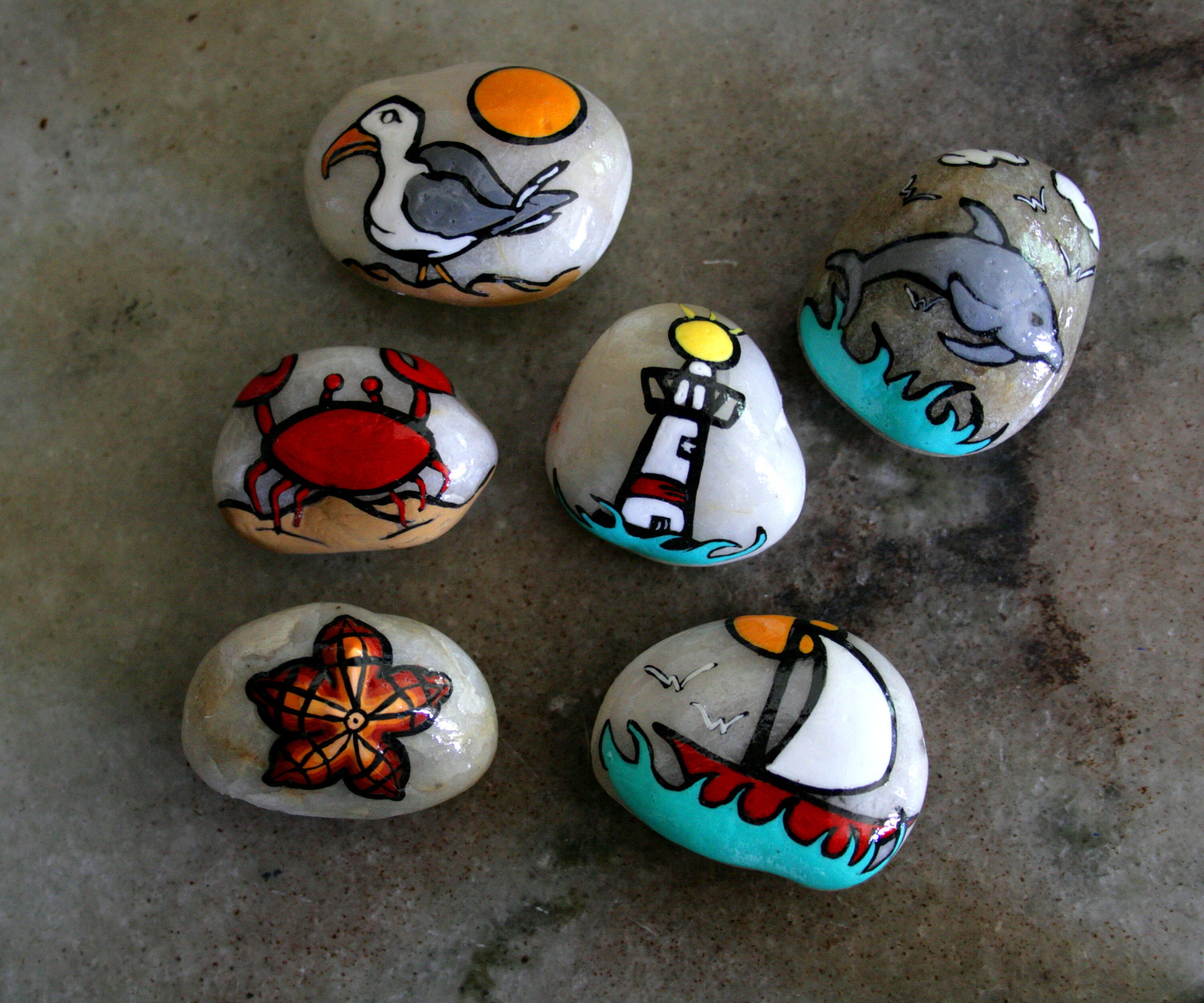 Hand Painted Beach Stones Nautical Theme Beach Comber Pocket - Etsy