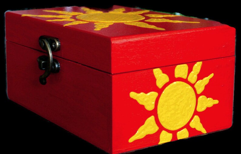 Small Red Wood Box 6 X 2.7 X 4 Cosmic Sun - Etsy