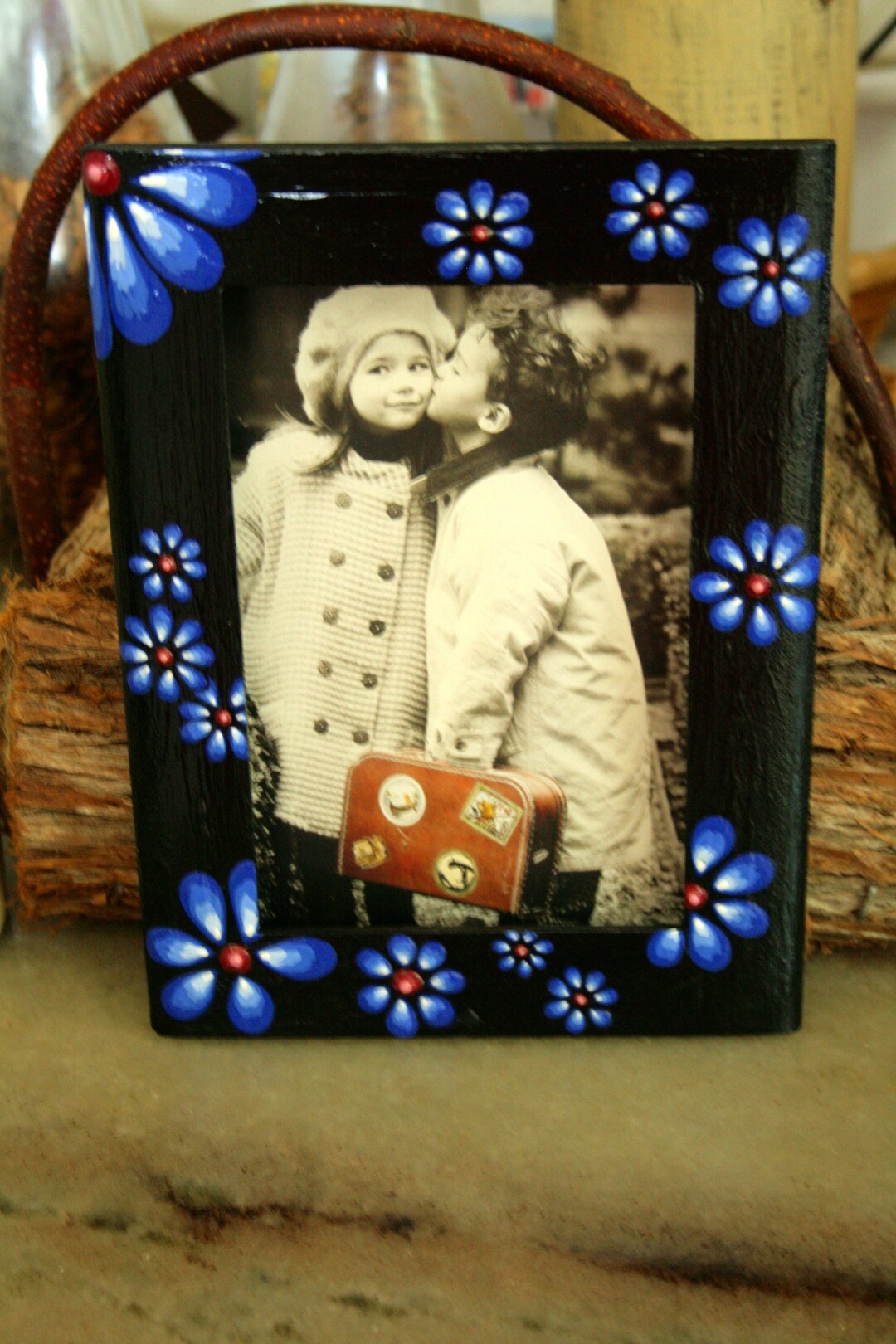 Black and Blue Floral Wall Hanging, Acrylic Painting Handmade Gift ...