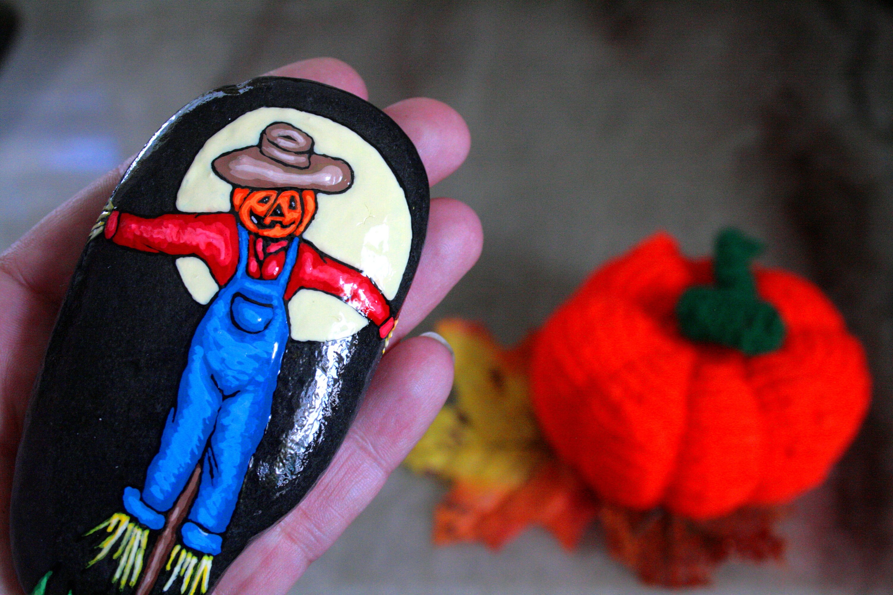 Scarecrow Painting, Beach Rock Art Halloween Decor, If I Only Had A ...