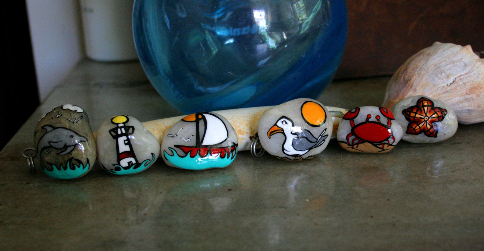 Hand Painted Beach Stones Nautical Theme Beach Comber Pocket - Etsy