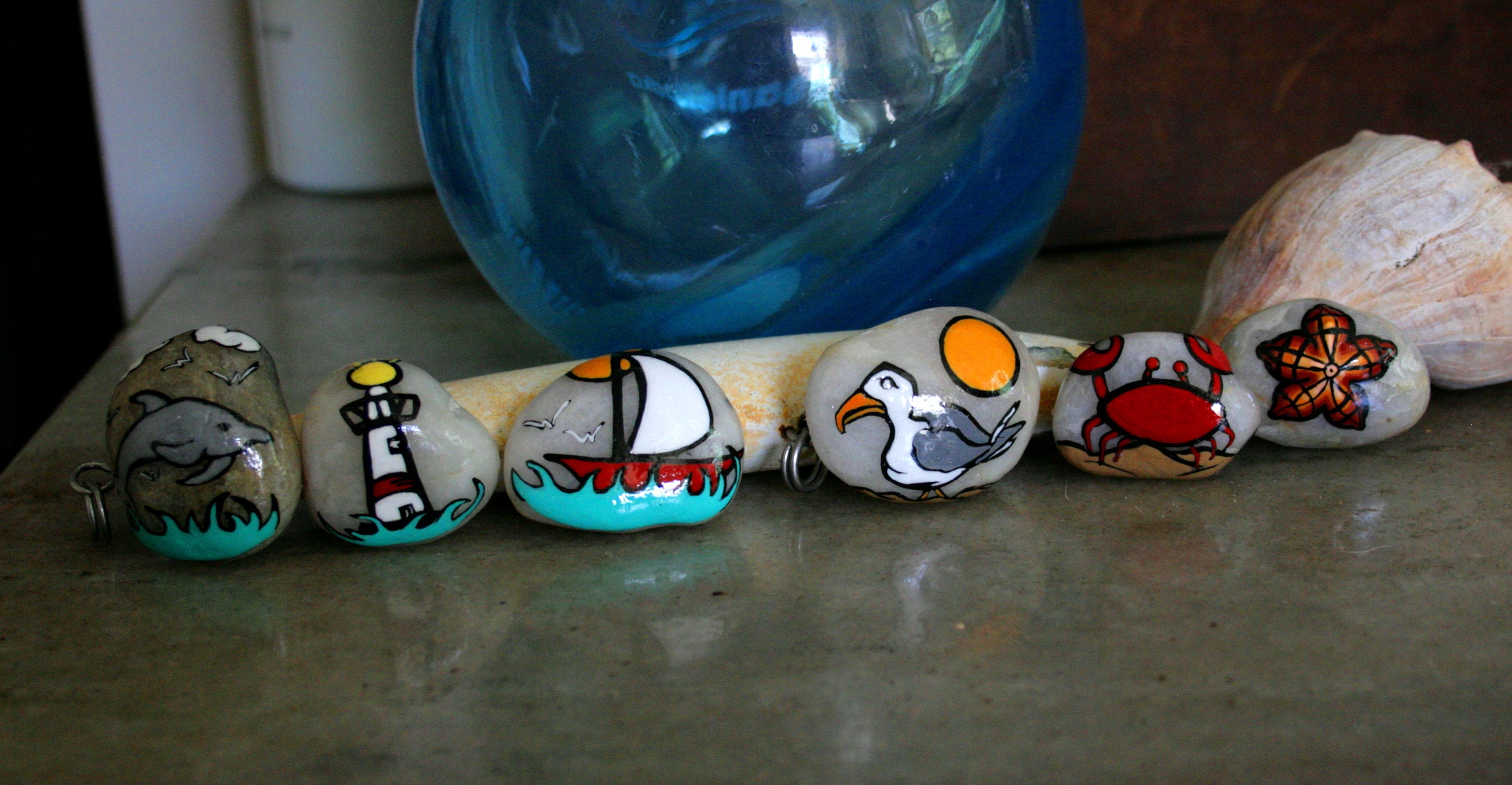 Hand Painted Beach Stones Nautical Theme Beach Comber Pocket - Etsy