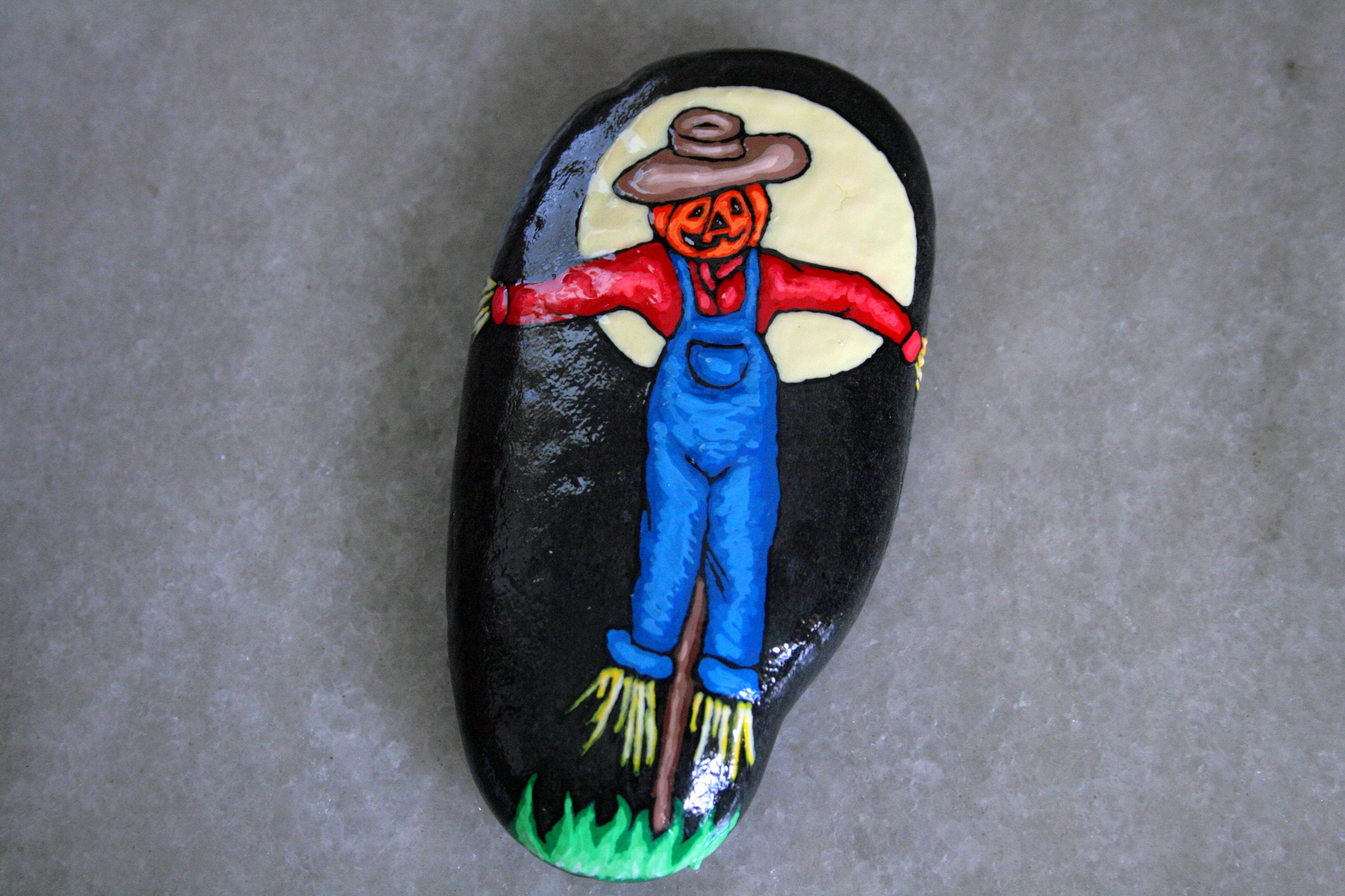 Scarecrow Painting, Beach Rock Art Halloween Decor, If I Only Had A ...