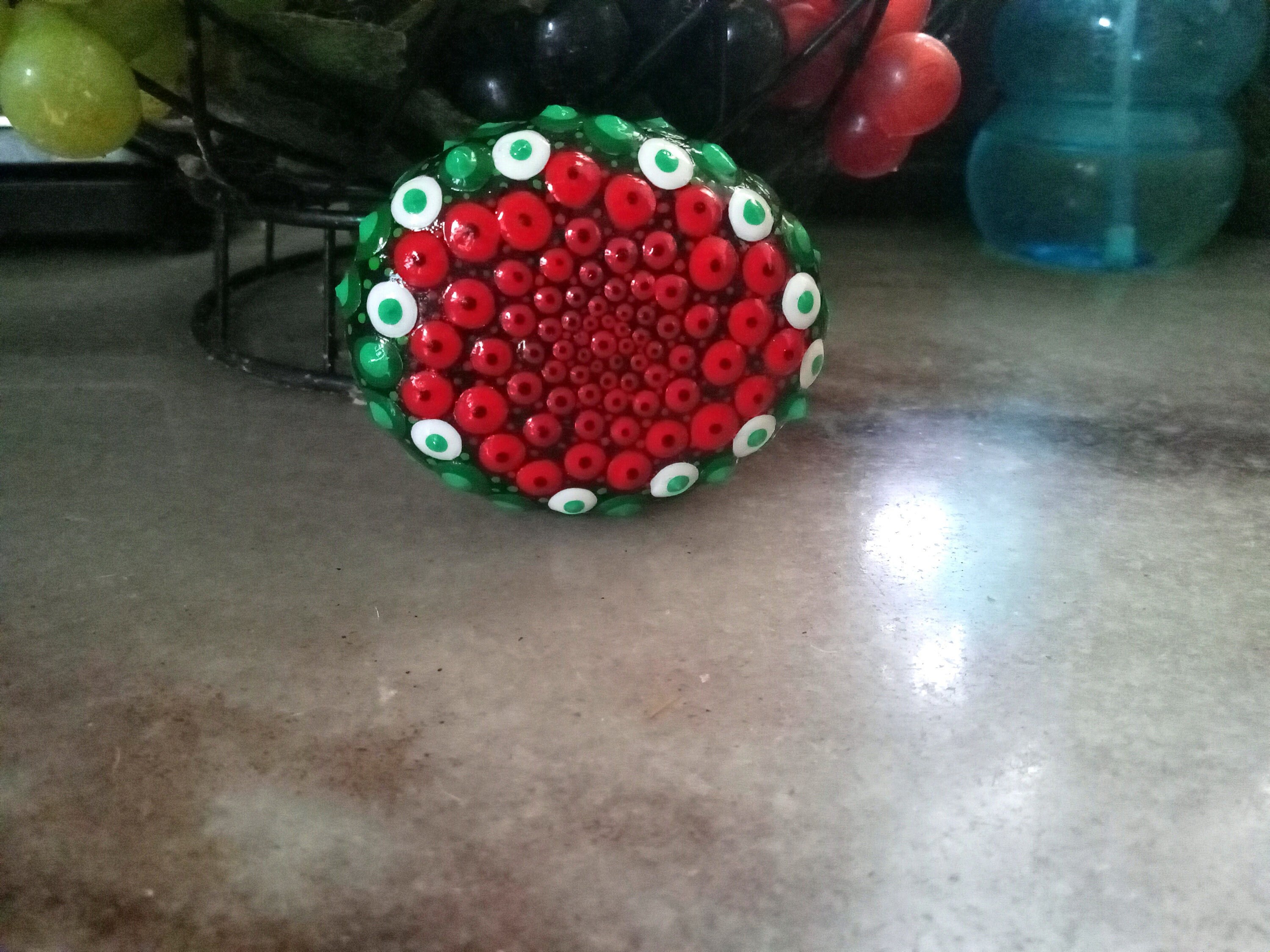 Watermelon Fruit Pattern Hand Painted Rock, Red Green Dot Art Stone ...