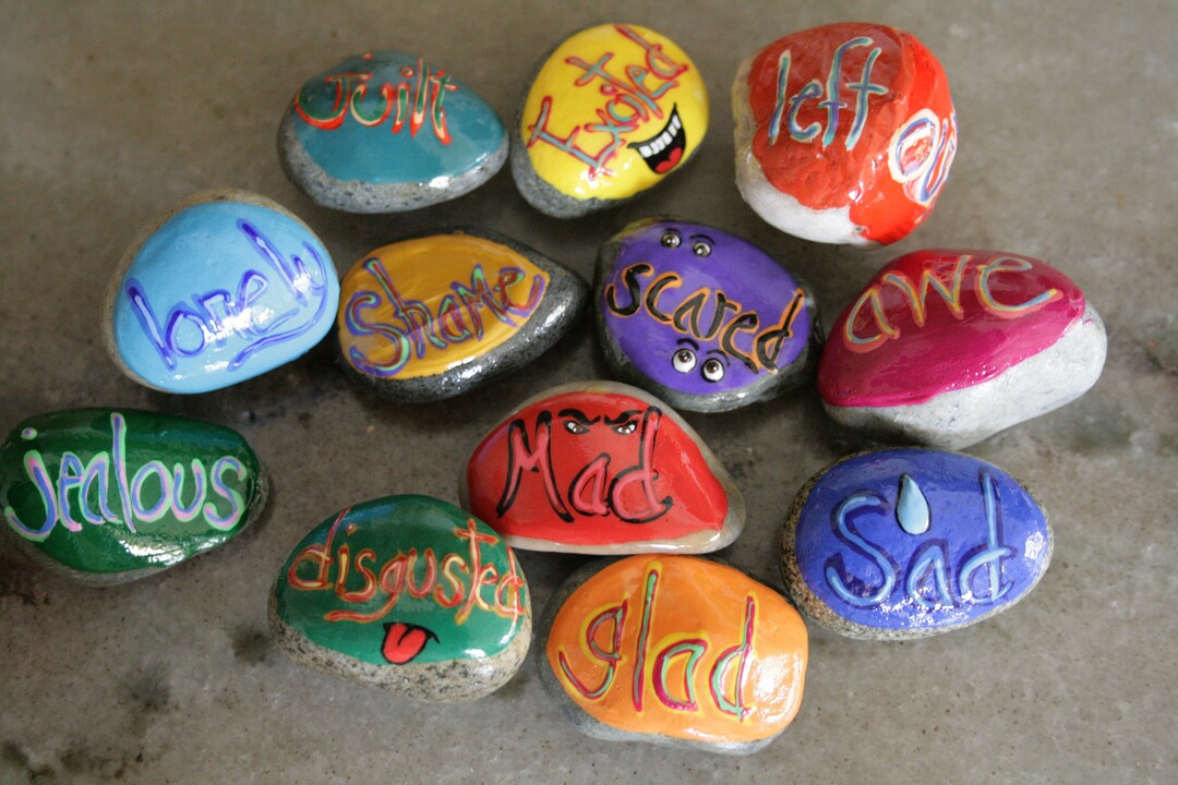 Small Hand Painted Feelings Stones, Emotions Handmade Healing Colorful ...