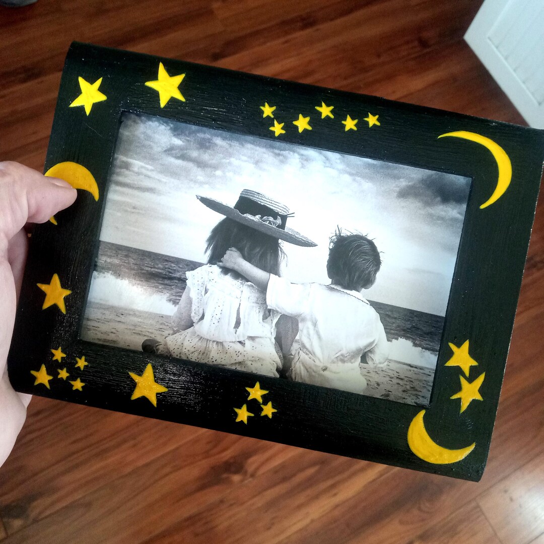 Moon and Stars Painted Picture Frame, Black Photo Frame Love You to the ...