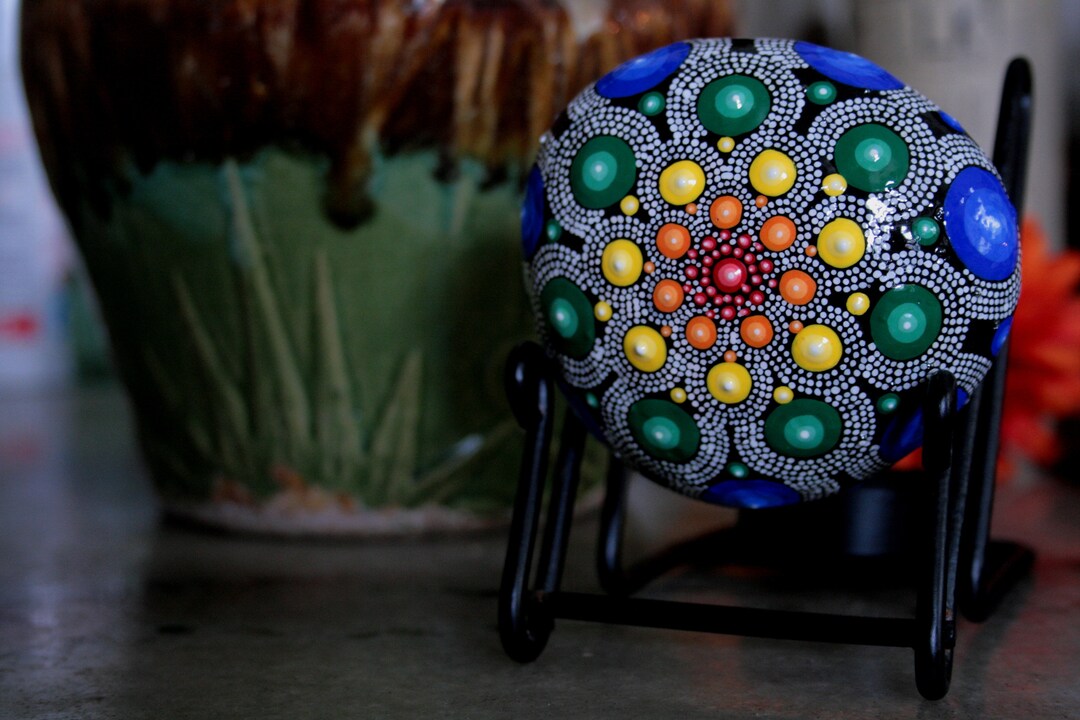 Rainbow Art Dot Art Mandala Good Luck Painted Stone Large - Etsy