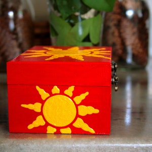 Small Red Wood Box 6 X 2.7 X 4, Cosmic Sun Boho Hippie Storage Box ...