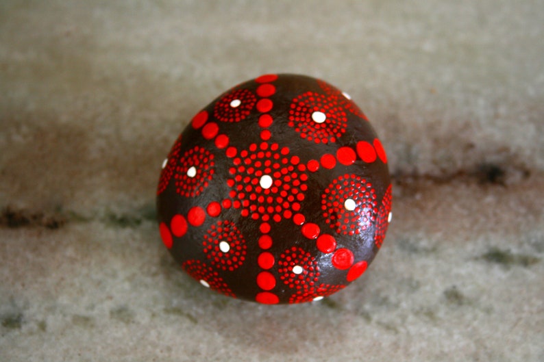 Mandala Rocks Set of Four, Brown Red Painted Rocks, Dot Artwork Boho ...